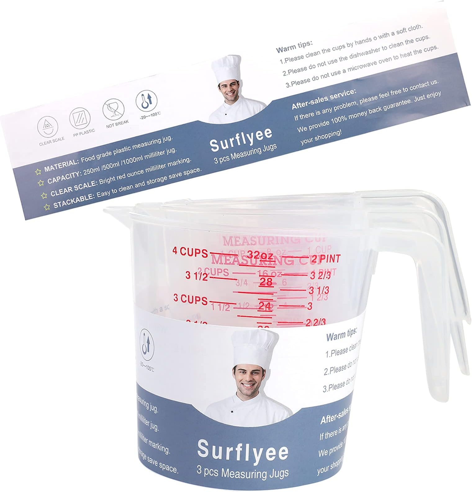 Keepaty Plastic Measuring Jugs Set of 3 - BPA-Free Microwave Safe ...