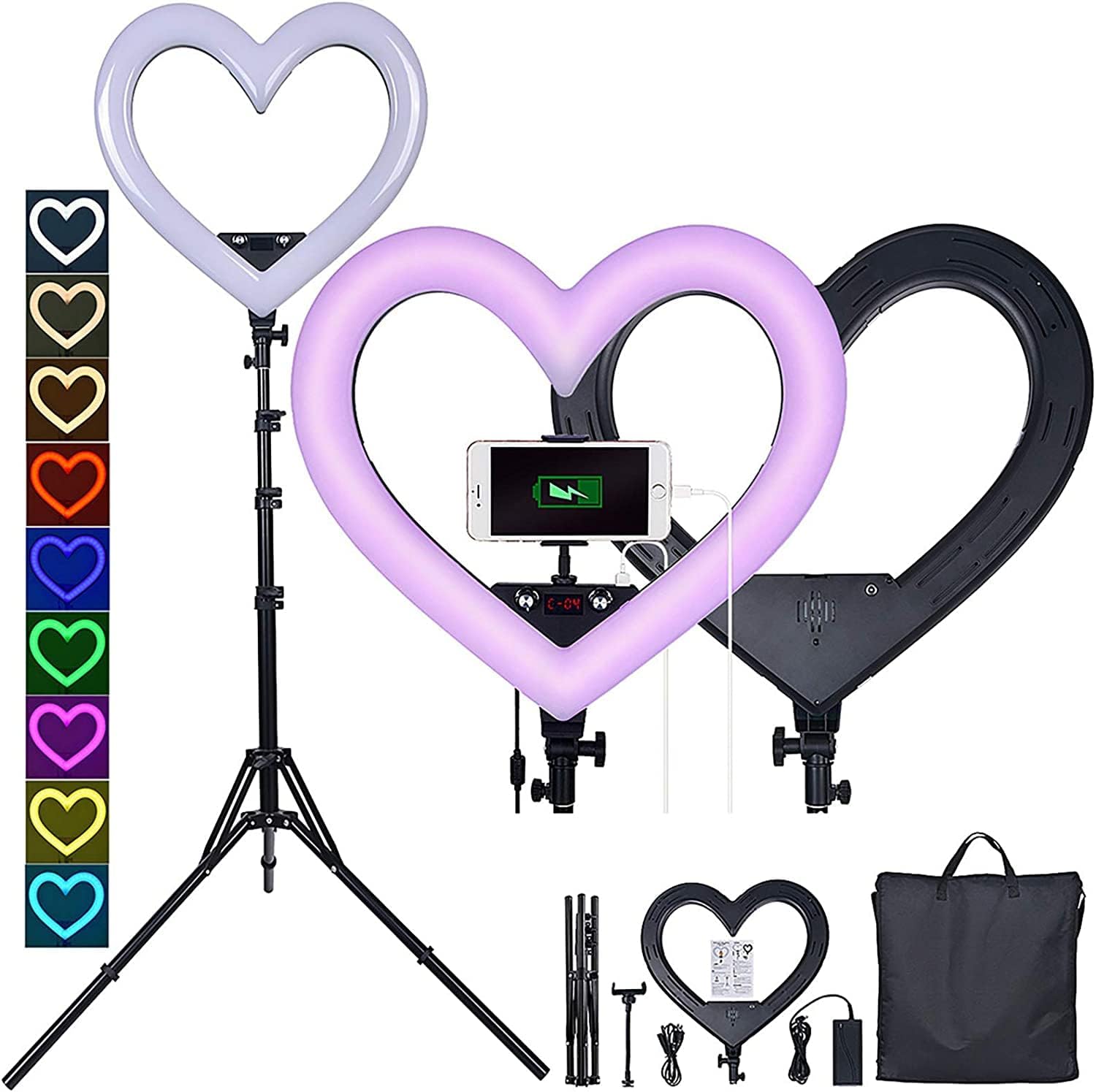 Amazon.com: Heart Shaped Ring Light with Stand 19-Inch Seven-Color ...