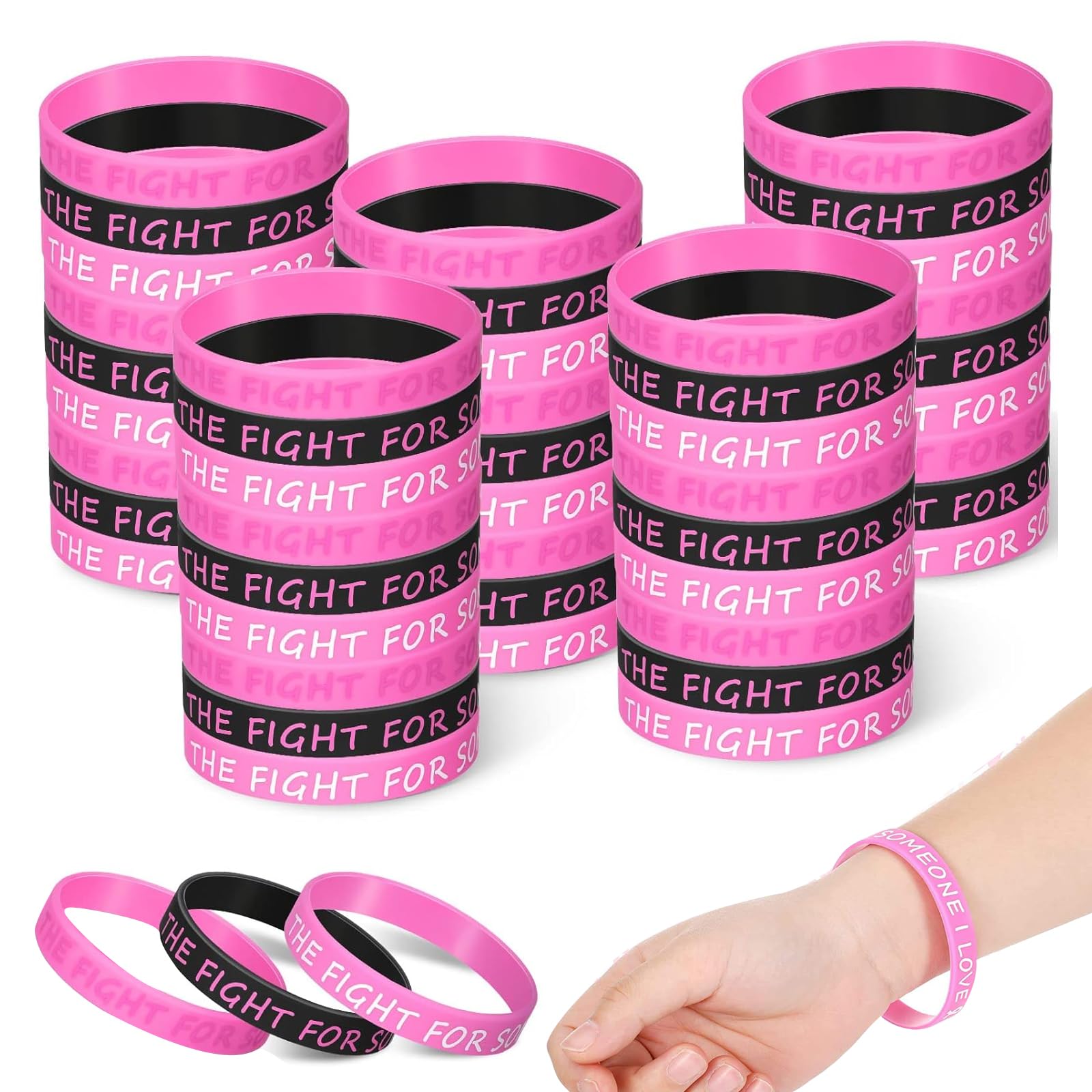 YTUCAS 48 Pcs Breast Cancer Awareness Bracelets Pink Ribbon Breast ...