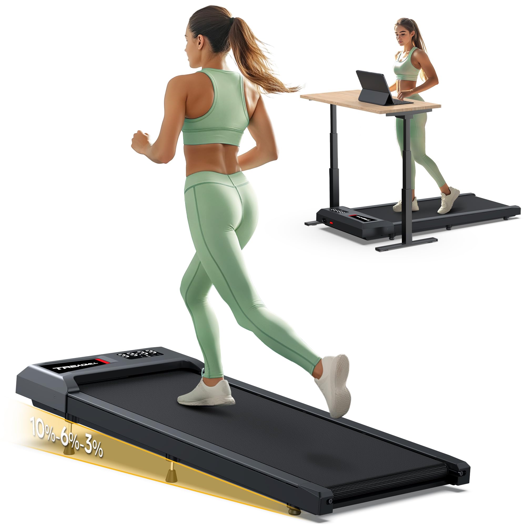 Walking Pad with Incline, Walking Pad Treadmill 300lb Capacity, Under ...