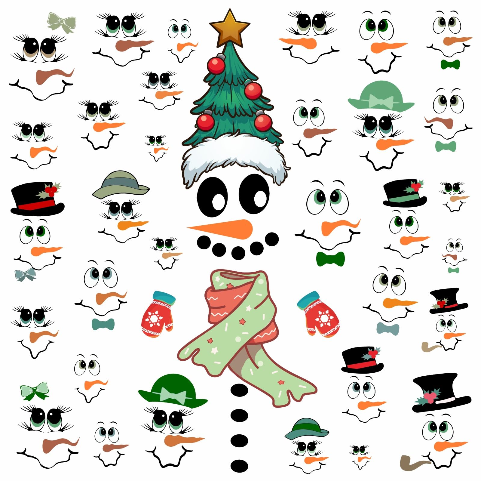 Amazon.com: Easma Snowman Face Stickers, 33pcs Christmas Ornaments ...