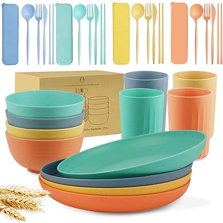 Amazon.com: PYRMONT Wheat Straw Dinnerware Sets, Microwave & Dishwasher ...