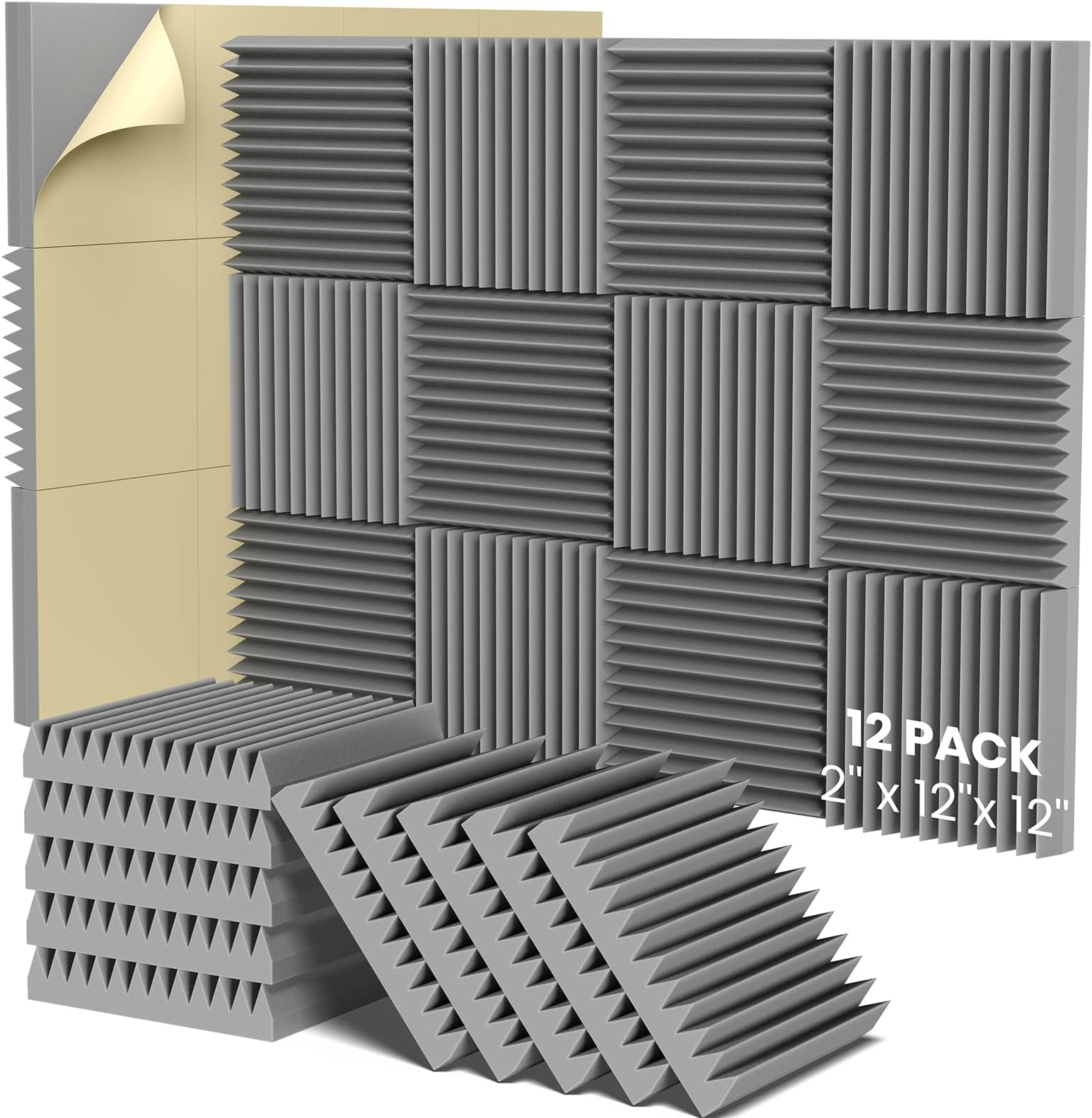 Amazon.com: HEMRLY Acoustic Foam Panels,2" X 12" X 12"Self-Adhesive ...