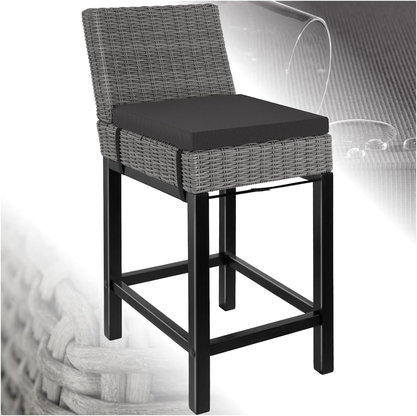 tectake® Alu Rattan Barhocker mit Lehne, Bar Hocker mit Kissen und ...