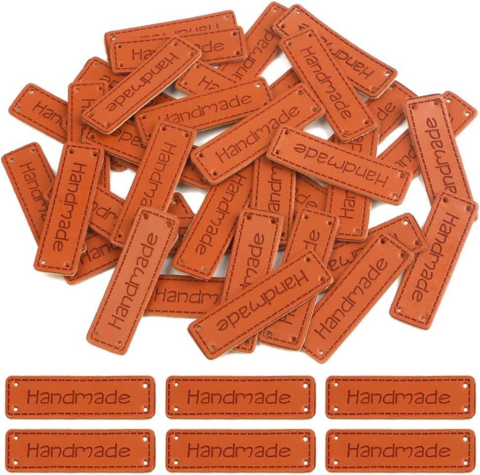 Amazon.com: Yijunmca 100pcs PU Leather Tags Handmade with Love Labels ...