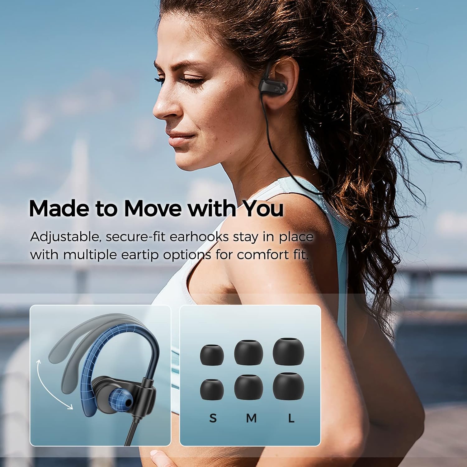 Bluetooth Headphones, Wireless Sports Earbuds with 24Hrs Playtime ...