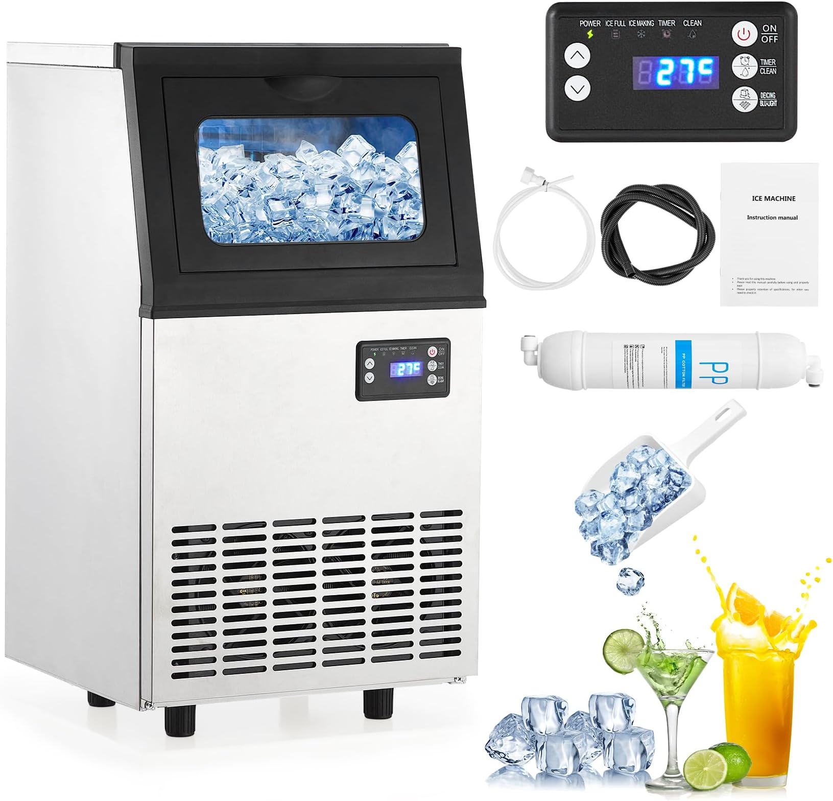 Amazon.com: Commercial Ice Maker Machine, PioneerWorks Countertop Ice ...