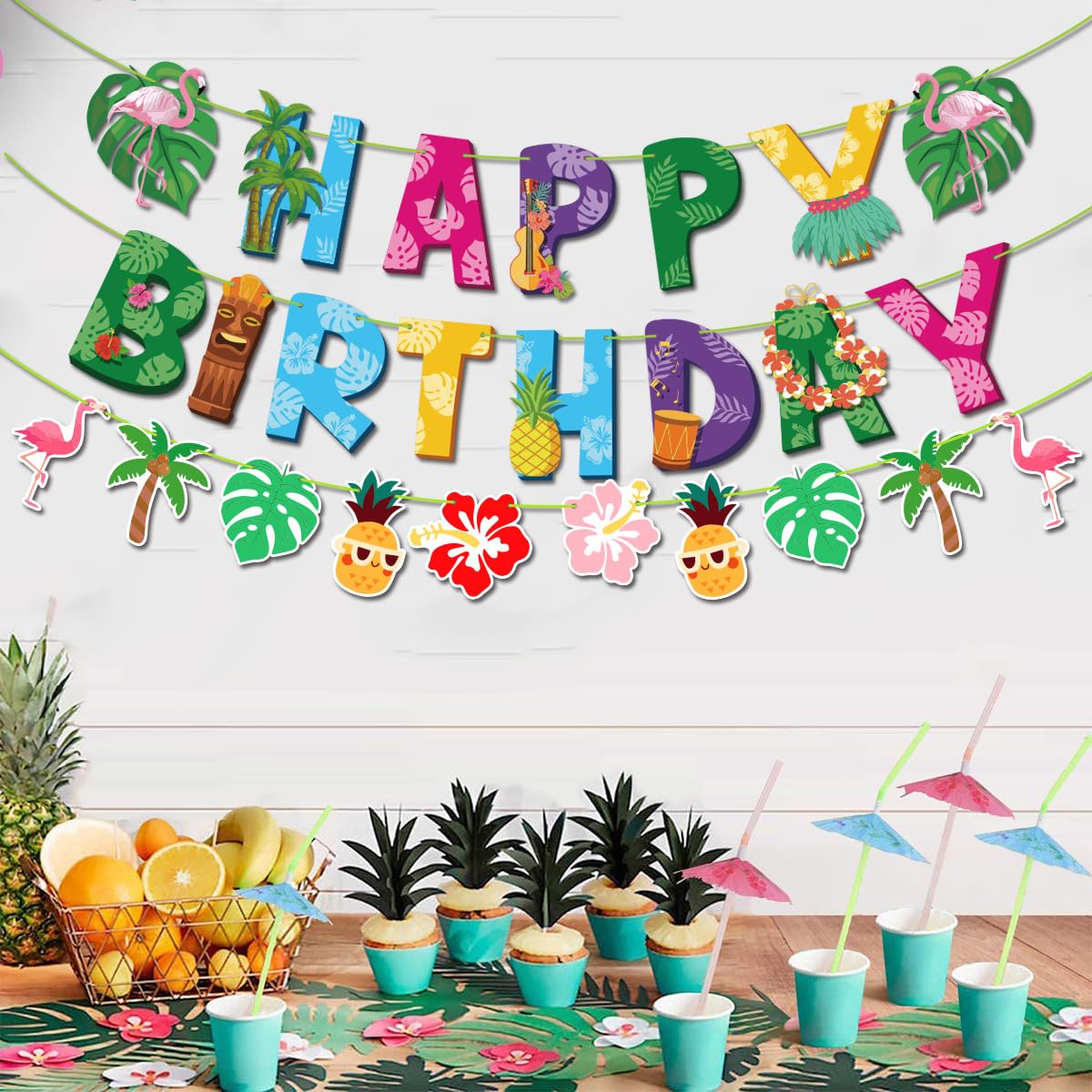Snapklik.com : Hawaiian Happy Birthday Banner,3 Packs Hawaiian Birthday ...
