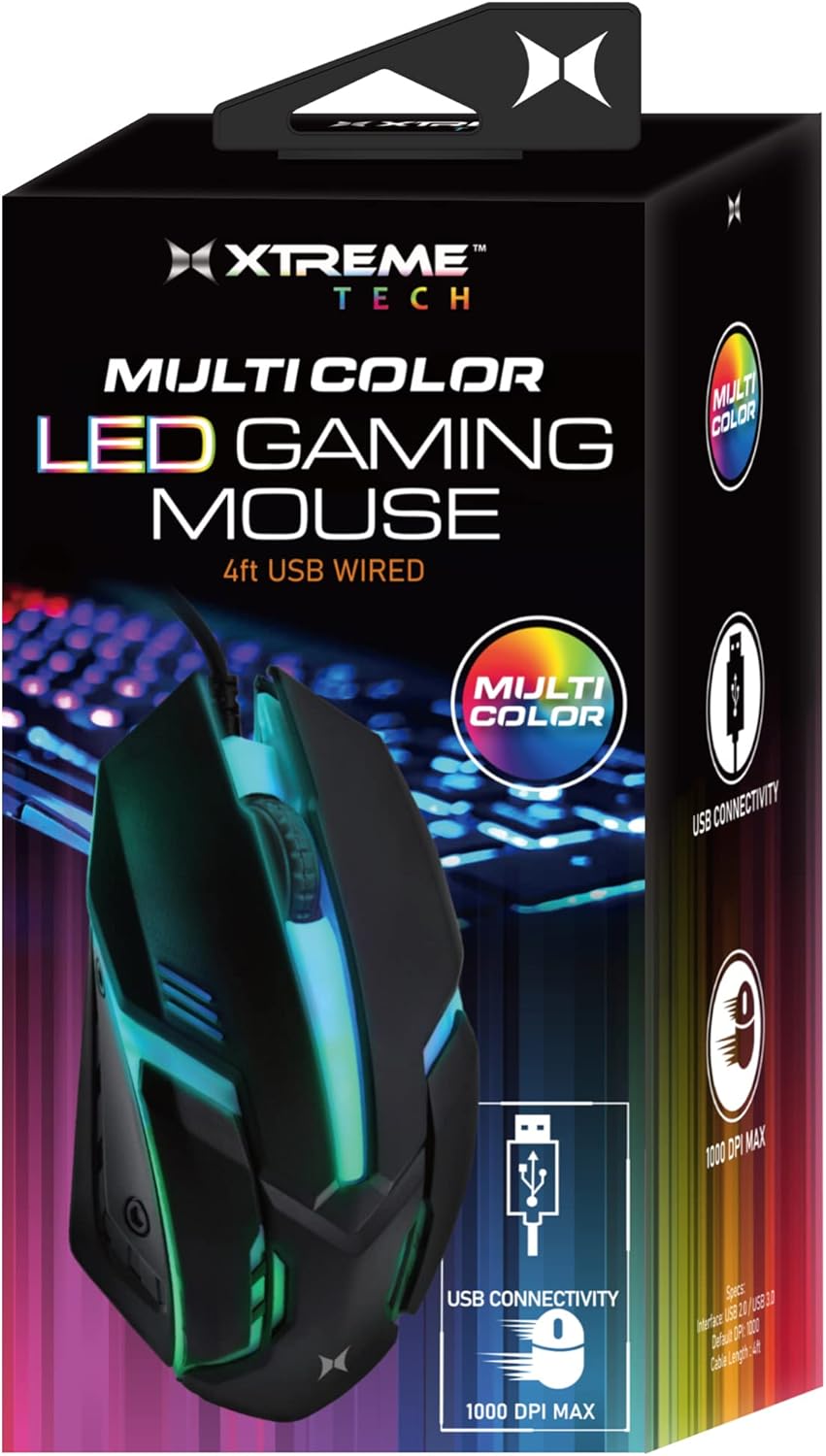 Amazon.com: Xtreme Multicolor LED Gaming Mouse, Color Fade Lighting ...