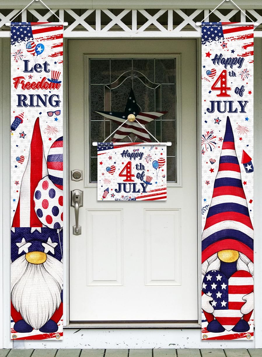 Amazon.com: 4th of July Gnomes Porch Sign Banner,4th of July ...