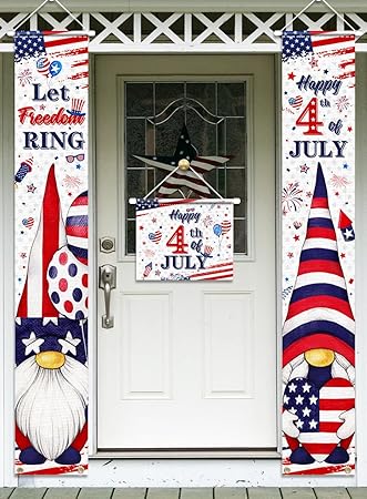 Amazon.com: 4th of July Gnomes Porch Sign Banner,4th of July ...