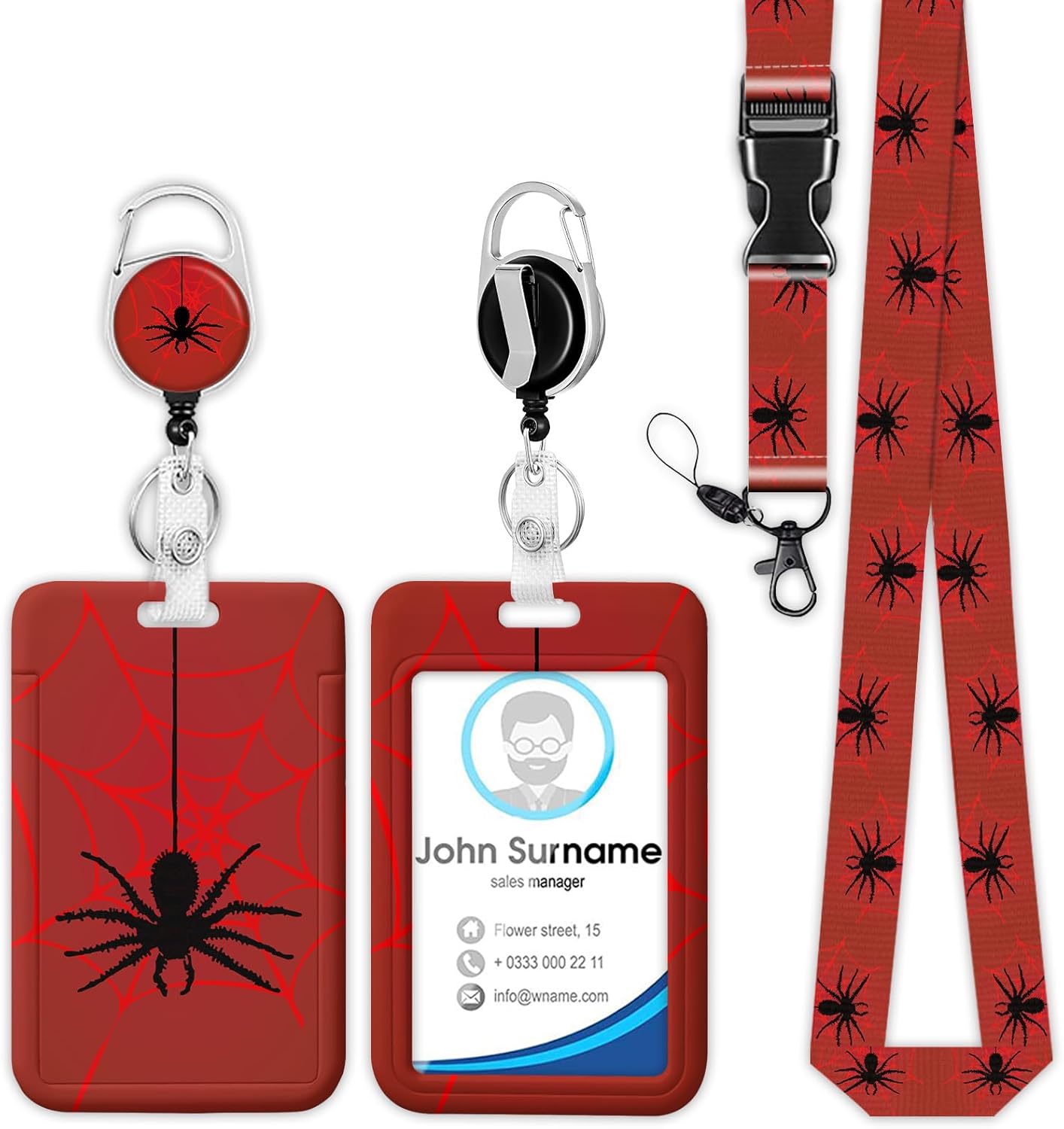 Amazon.com : Red Spider Web Badge Holder Reel Lanyard, ID Card Badge Holder Retractable Name Tag ...