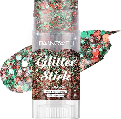 Amazon.com : PASNOWFU Christmas Body Glitter Stick, Red Green Face ...