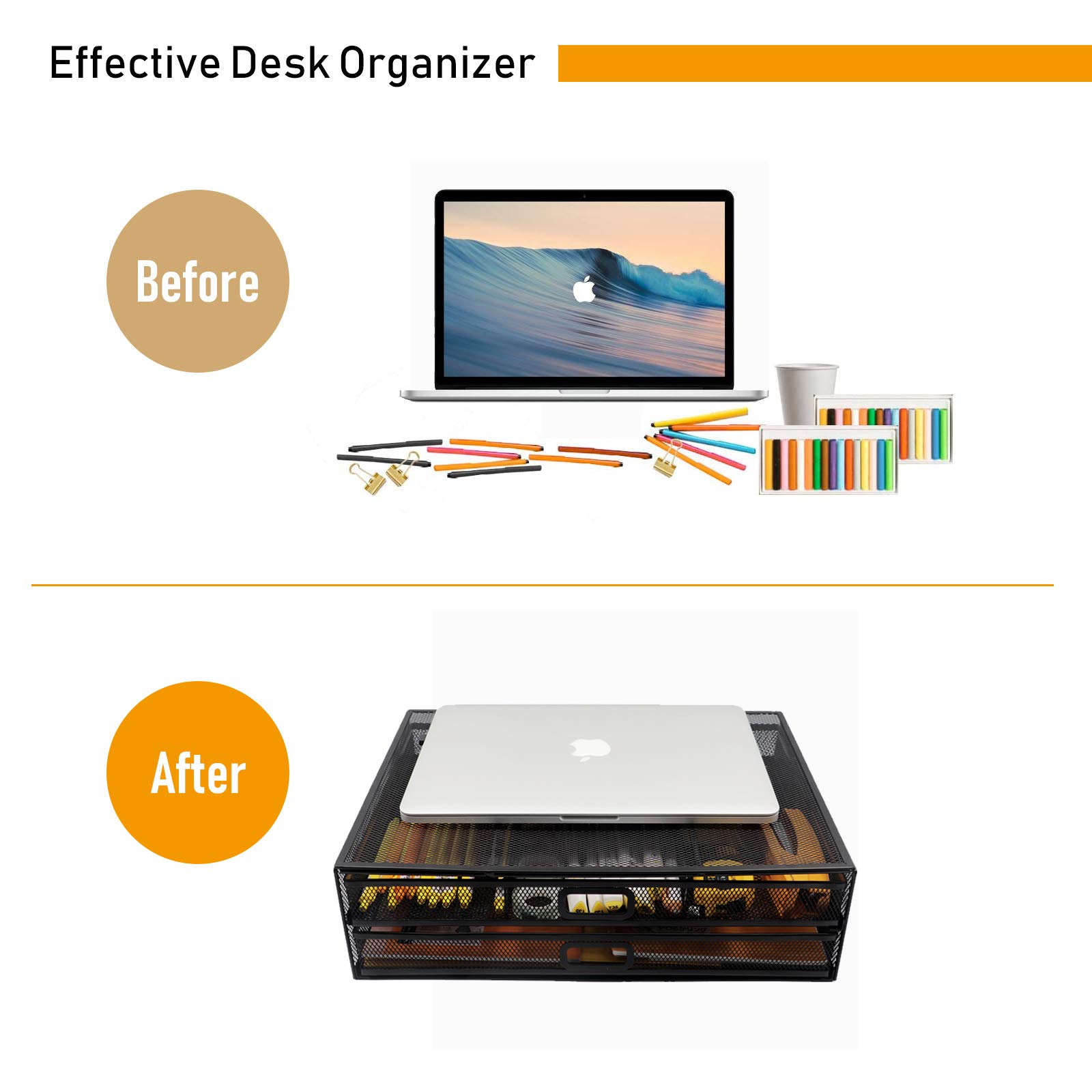 Monitor Stand Riser with Drawer - Metal Mesh Laptop Desk Organizer with ...