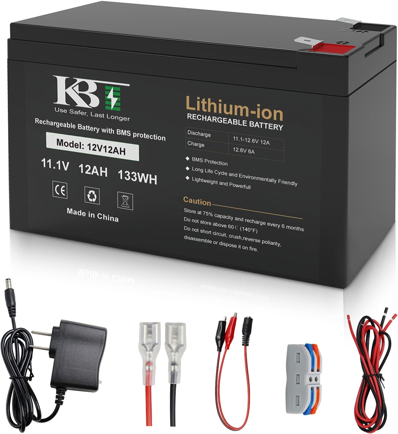 Amazon.com: KBT 12V 20Ah Rechargeable LiFePO4 Lithium Battery, with 12V ...
