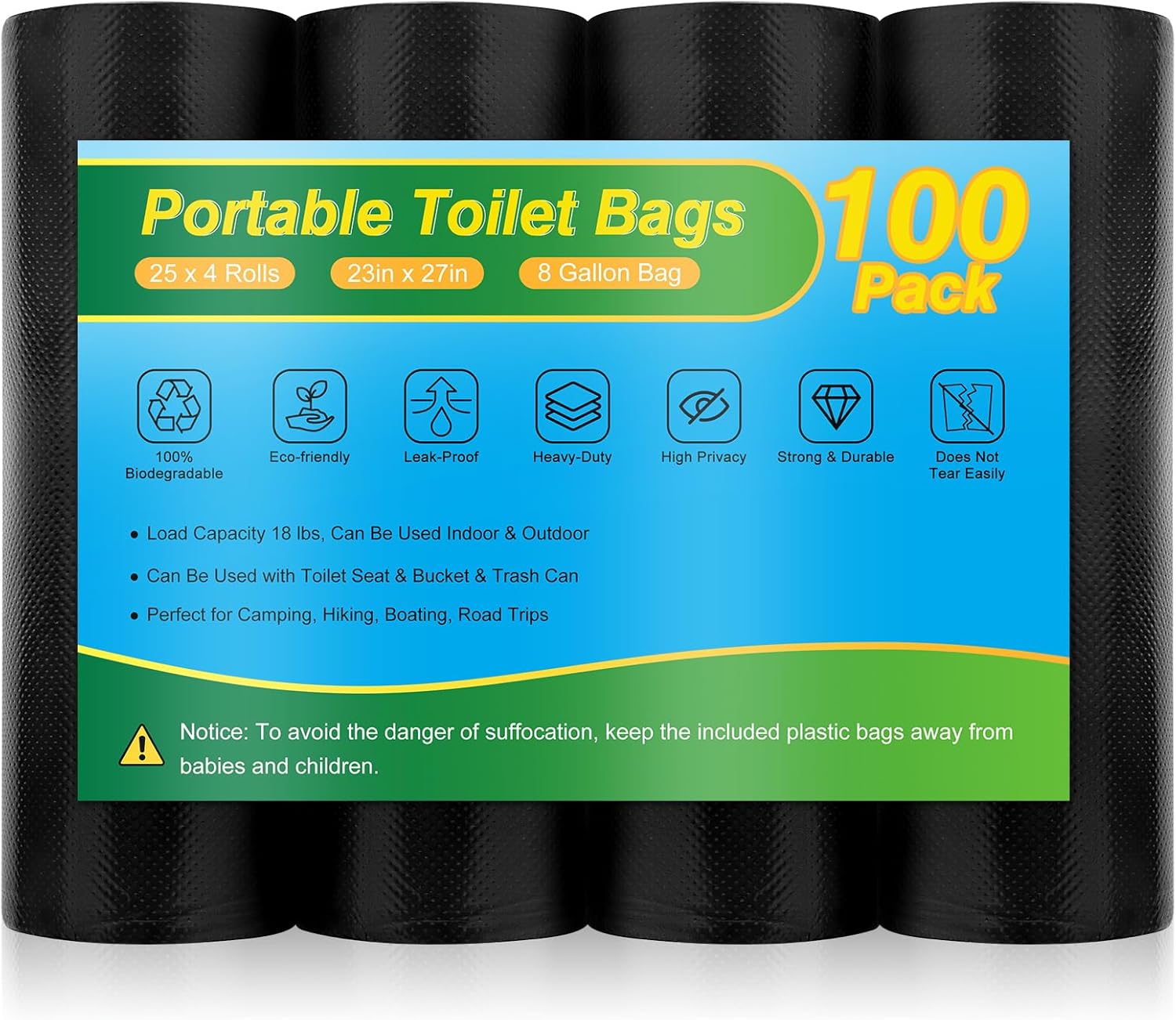 Amazon.com : 100 Portable Toilet Bags - Camping Toilet Bags ...