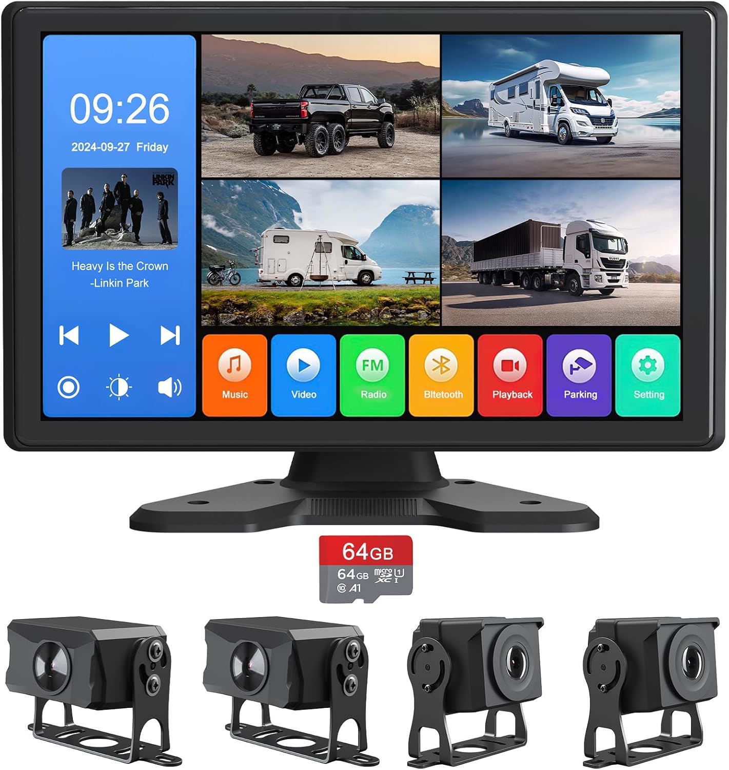 Amazon.com: 4 Channel Backup Camera System,Touchable 10.26 inch Monitor ...