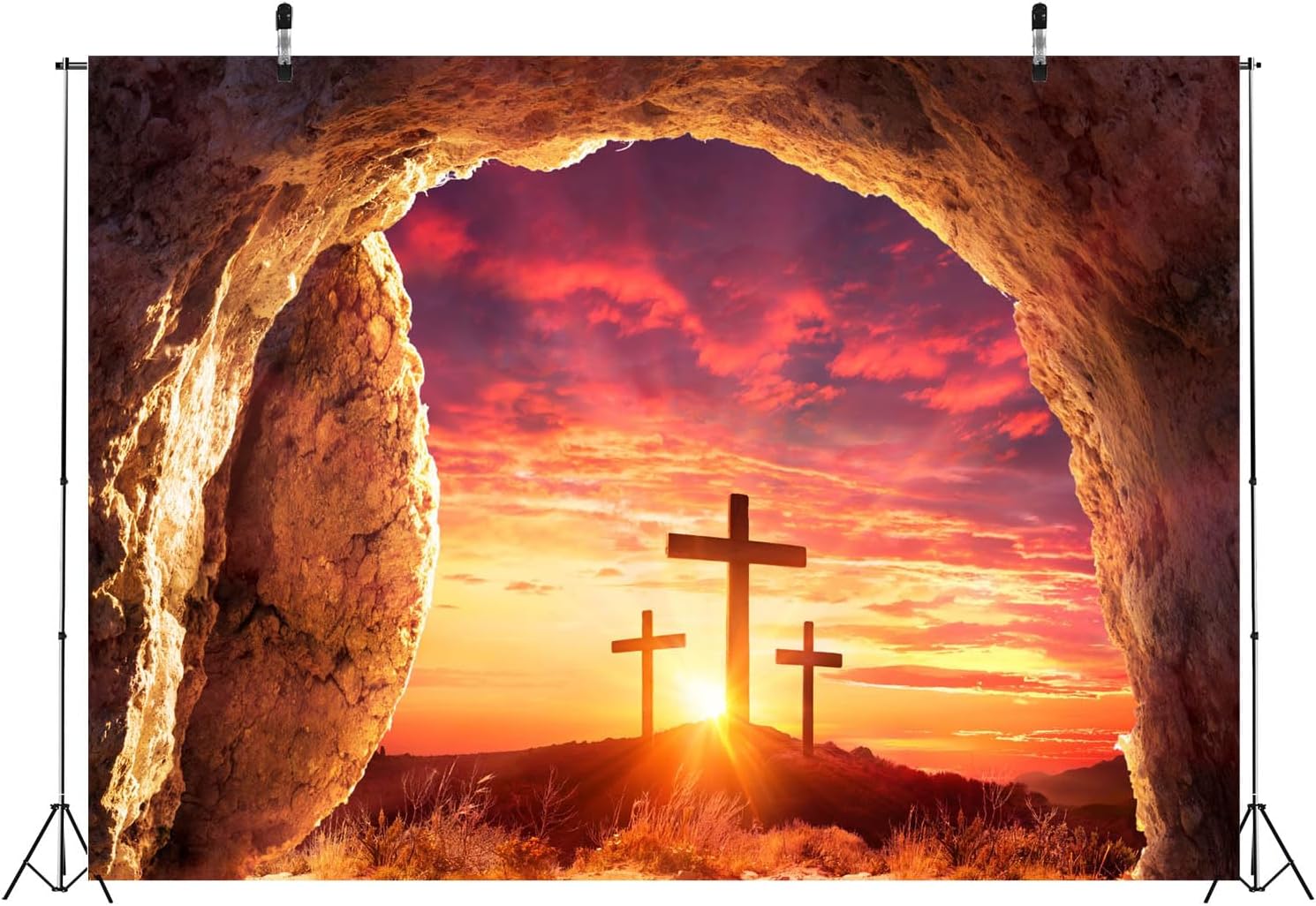 Amazon.com : BELECO 7x5ft Fabric Easter Tomb Backdrop Three Crosses and ...