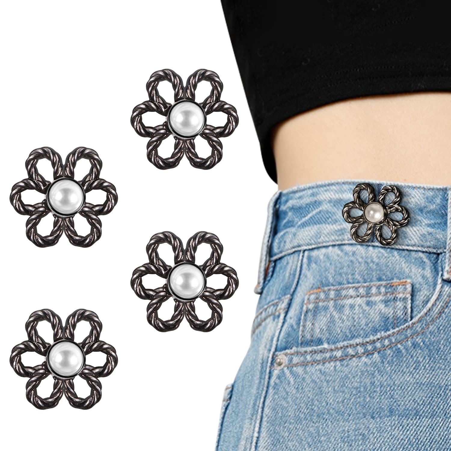 Amazon.com: RichLuck Jeans Button, 4 Sets Adjustable Flower Button for ...