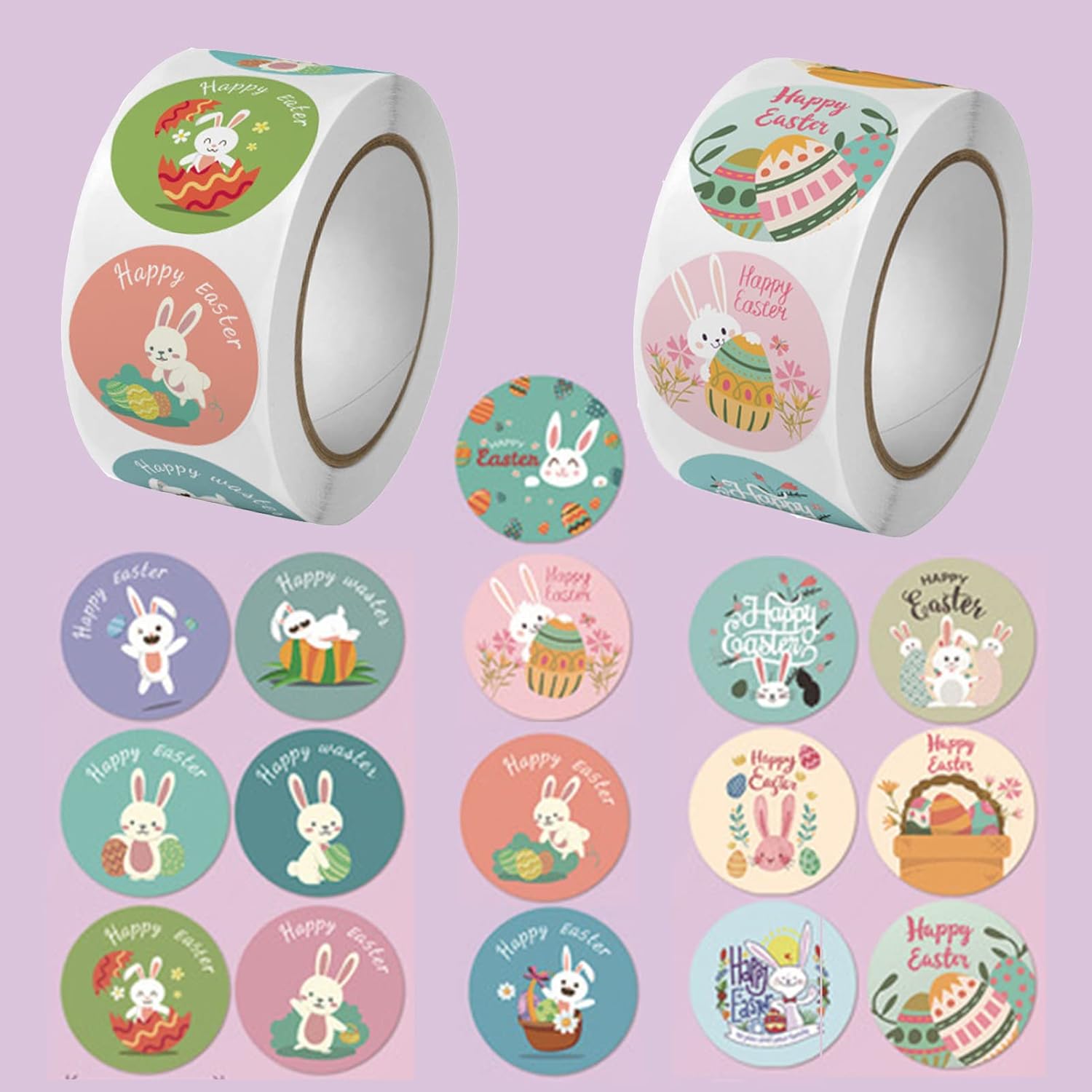 Amazon.com: ToBeIT 1000Pcs Easter Bunny Stickers Easter Eggs Roll ...