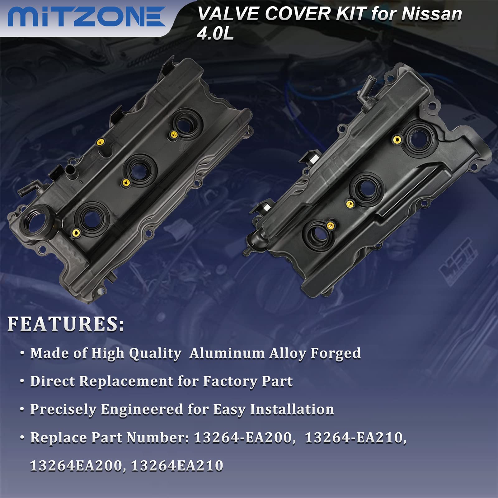 MITZONE Pair Valve Covers With Gaskets Bolts Oil Filter Cap Compatible ...
