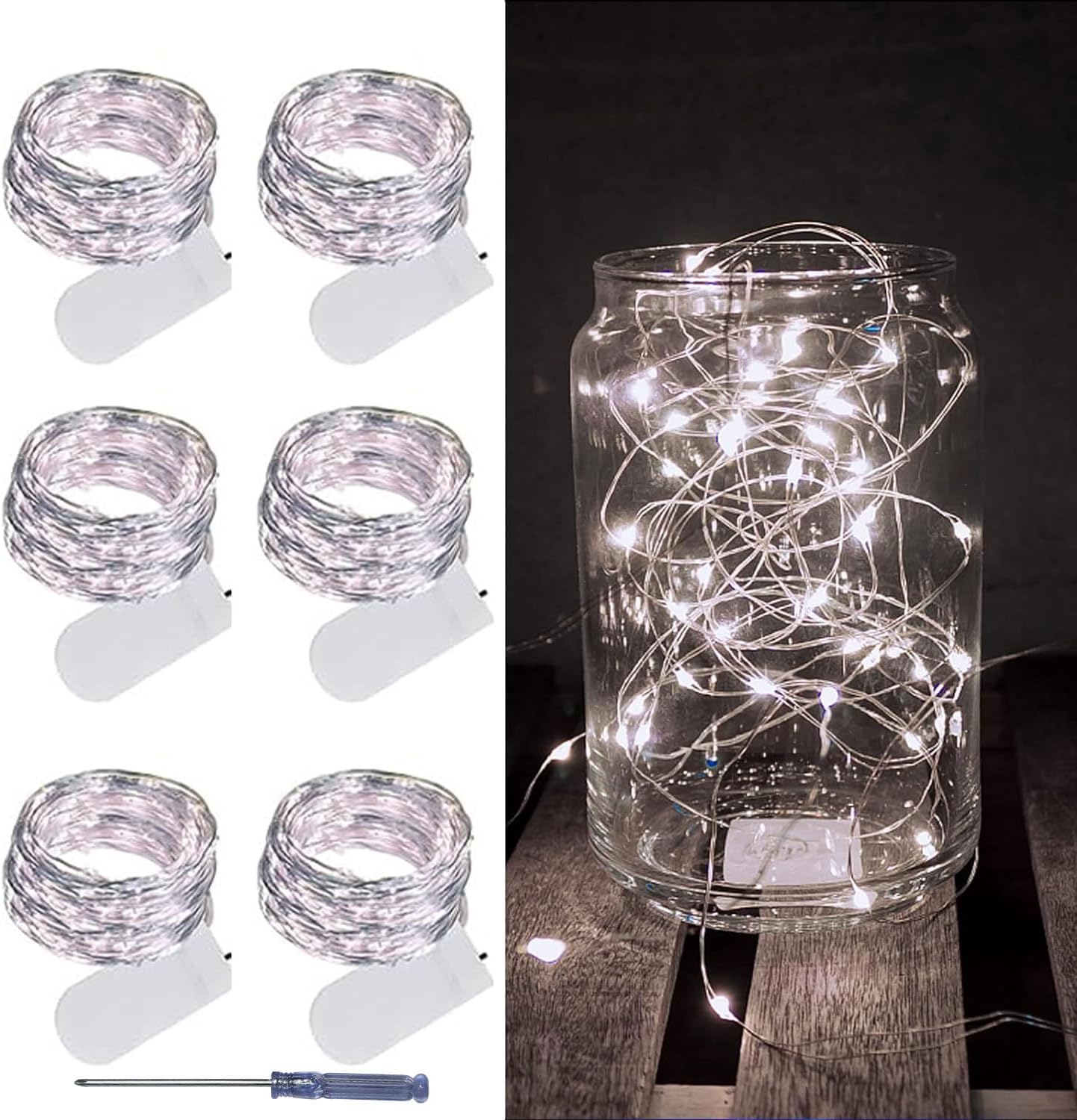 Amazon.com: LAMPHOME Paquete de 6 luces de hadas a pilas de 6.6 pies, 20 luces LED de tarro de ...