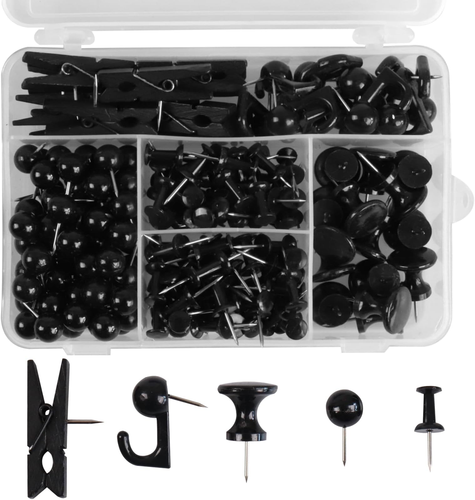 Amazon.com: 185 Pcs Push Pins Set,5 Types Black Thumb Tacks for Cork ...