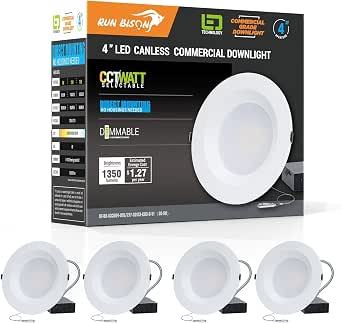 Run Bison 4 Inch Recessed LED Commercial Downlight with J-Box, Wattage ...