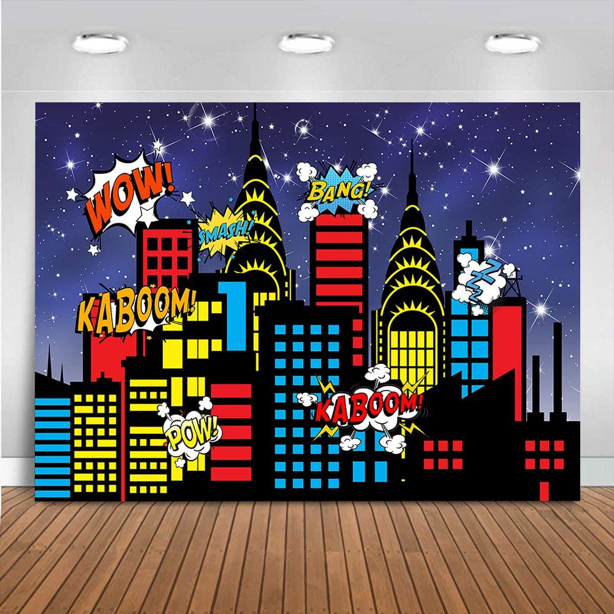 Mocsicka Superhero City Backdrop Kids Boys Birthday Banner Urban Night ...