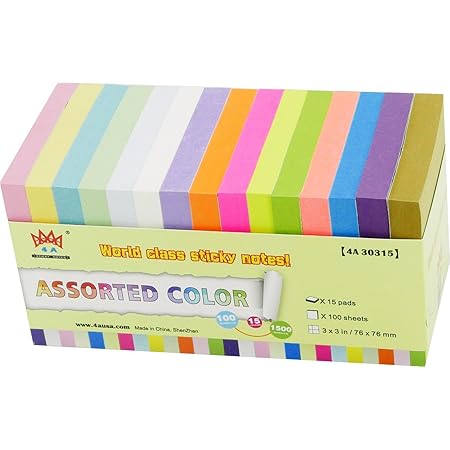 Amazon.com : 4A Sticky Notes,3 x 3 Inches,Neon Assorted,15 Colors,100 ...