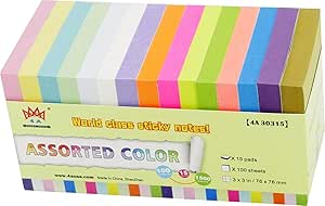 Amazon.com : 4A 15 Pads Sticky Notes 3 x 3 in, Assorted Colors ...