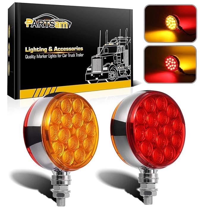 Buy Partsam 2pc 3" Round Double Face Red/Amber 30 LED Pedestal Fender ...