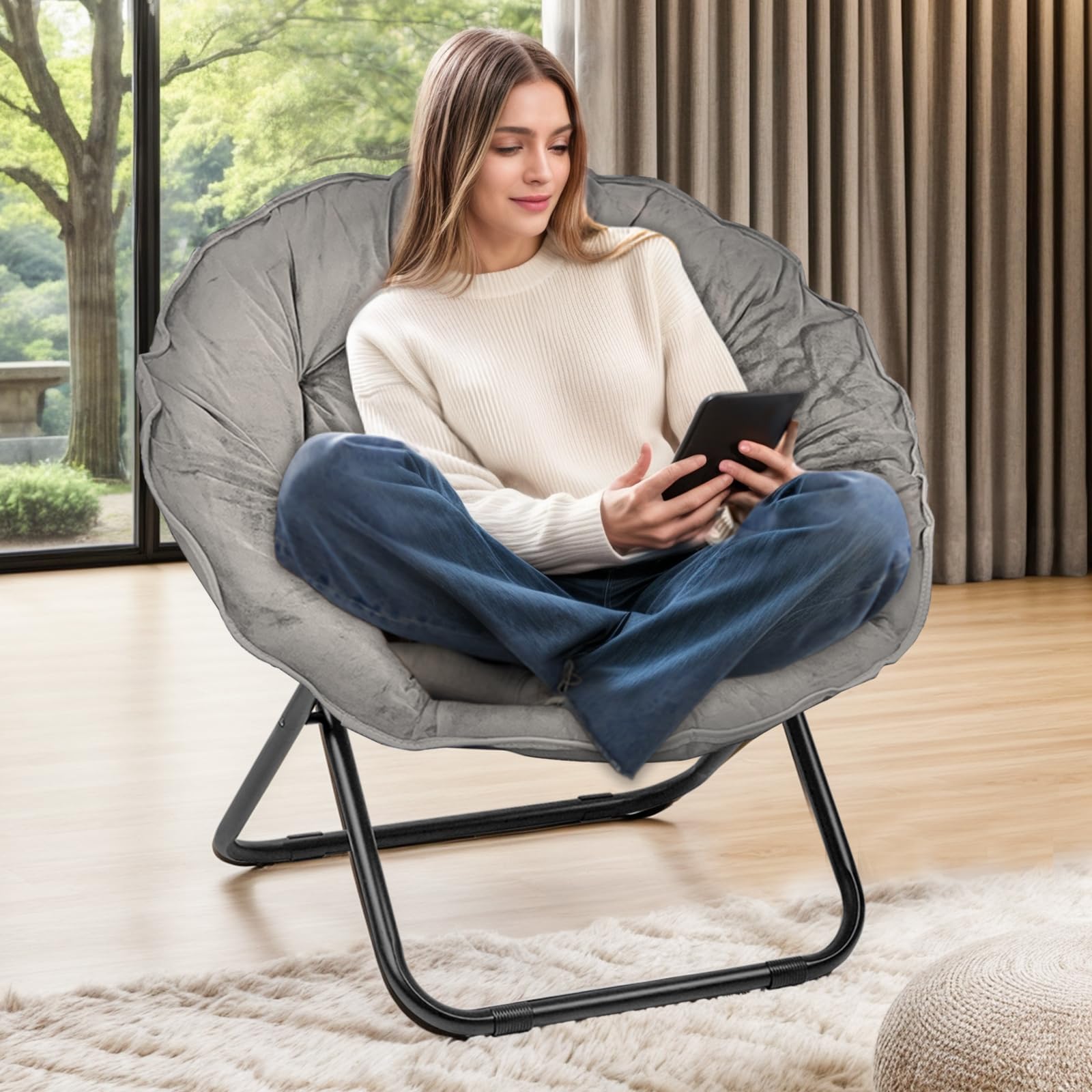 Amazon.com: Burbell 2 Pack Folding Saucer Chair Portable Moon Chair for ...