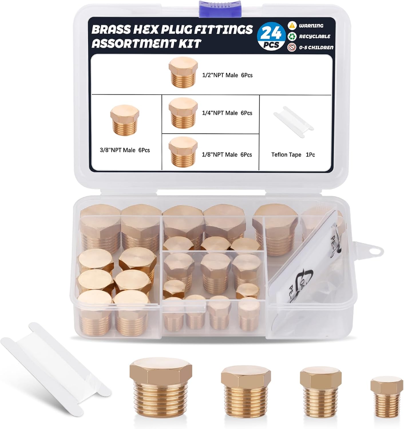 Amazon.com: Ailbiuko 24 PCS Brass Hex Pipe Plug Fittings Kits 1/8" 1/4 ...