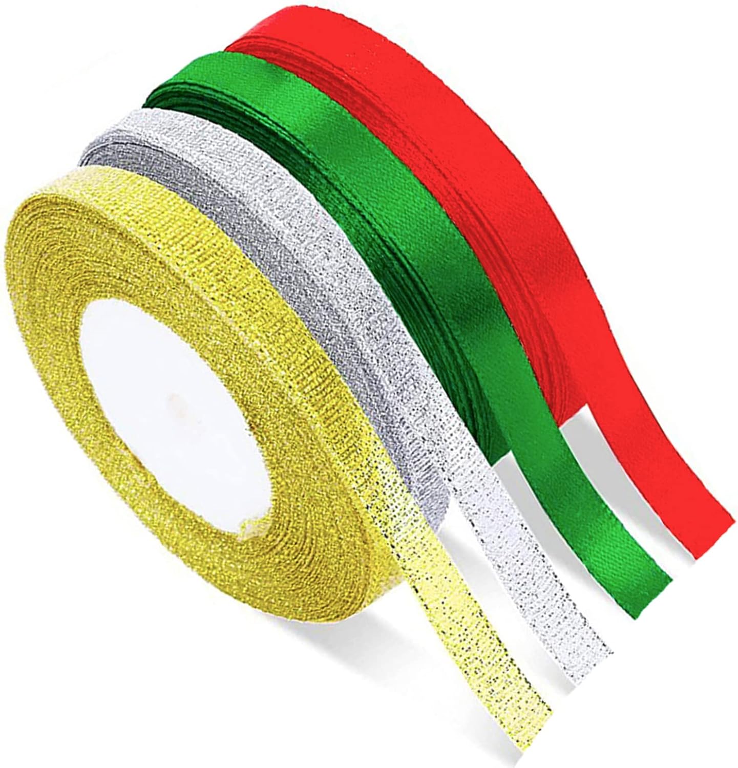 Amazon.com: 4 Rolls 100 Yards Christmas Ribbons 3/8" Wide, Metallic ...