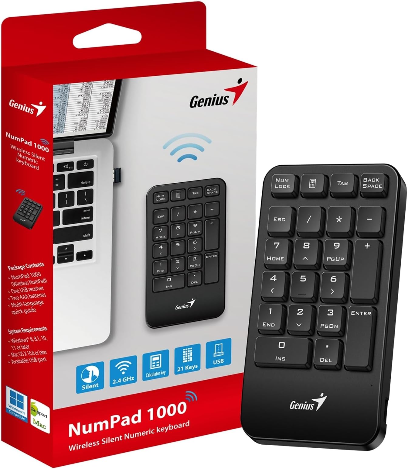 Genius NumPad 1000, Wireless Silent Numeric keypad, 2.4GHz, USB ...