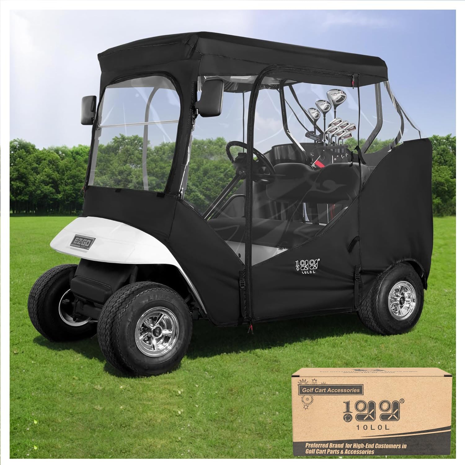 Amazon.com: 10L0L Golf Cart Black Enclosure Cover for 2 Passenger EZGO ...