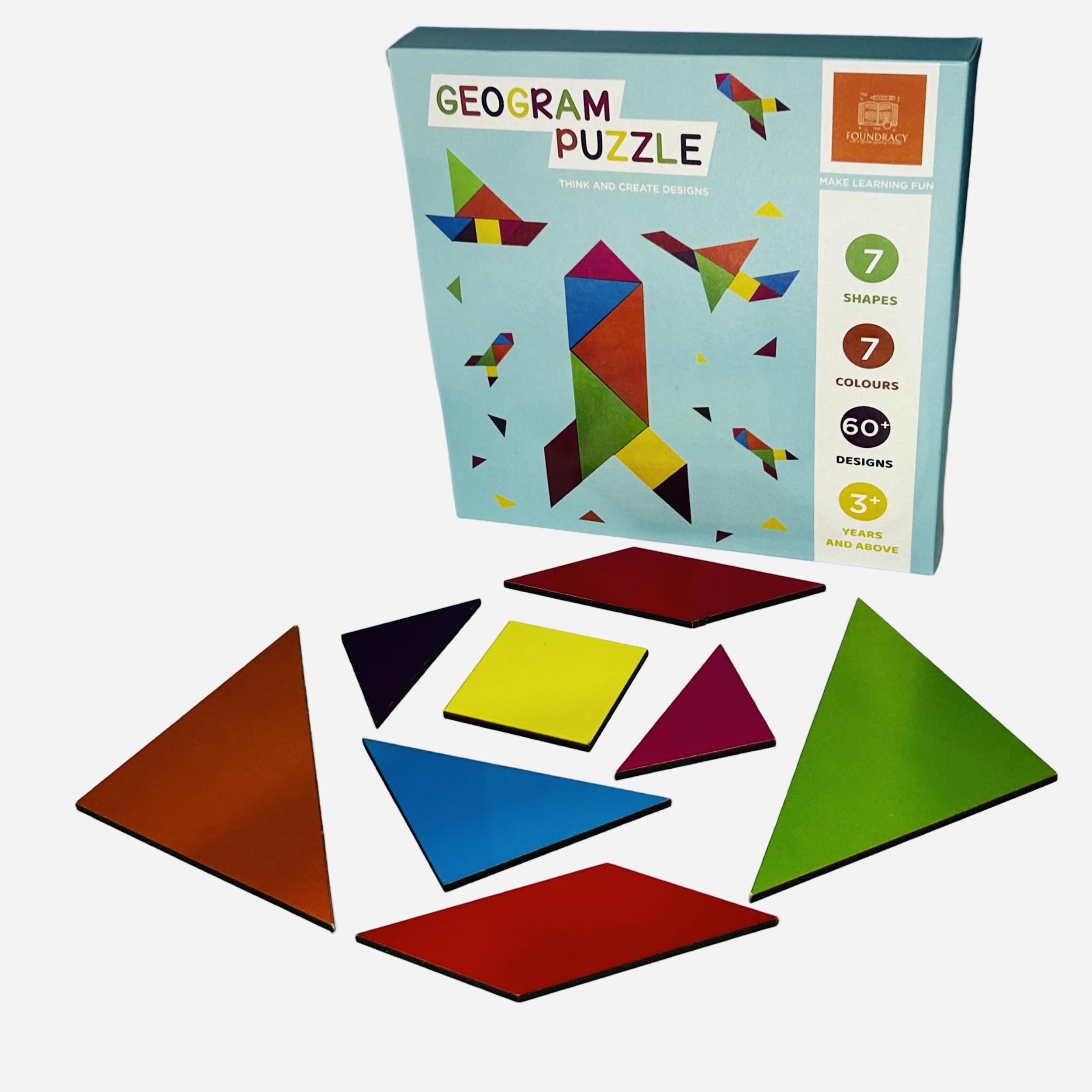 FOUNDRACY'S GEOGRAM 3 in 1 Wooden Tangram Puzzle for Kids of 3 Years ...