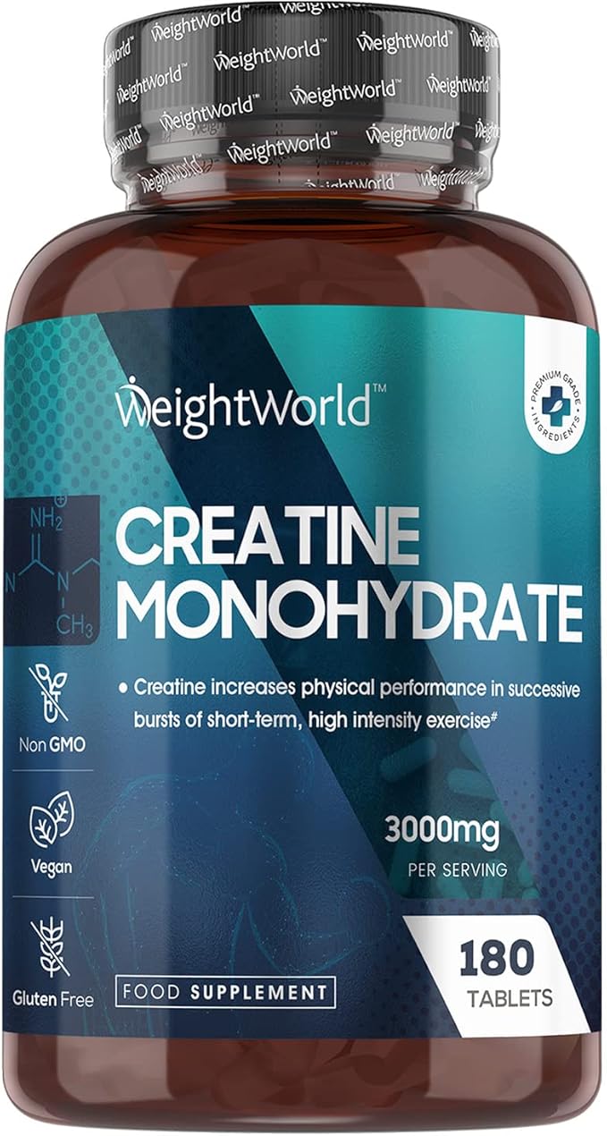 Creatine Monohydrate Tablets 3000mg - 180 Creatine Tablets - Gym ...