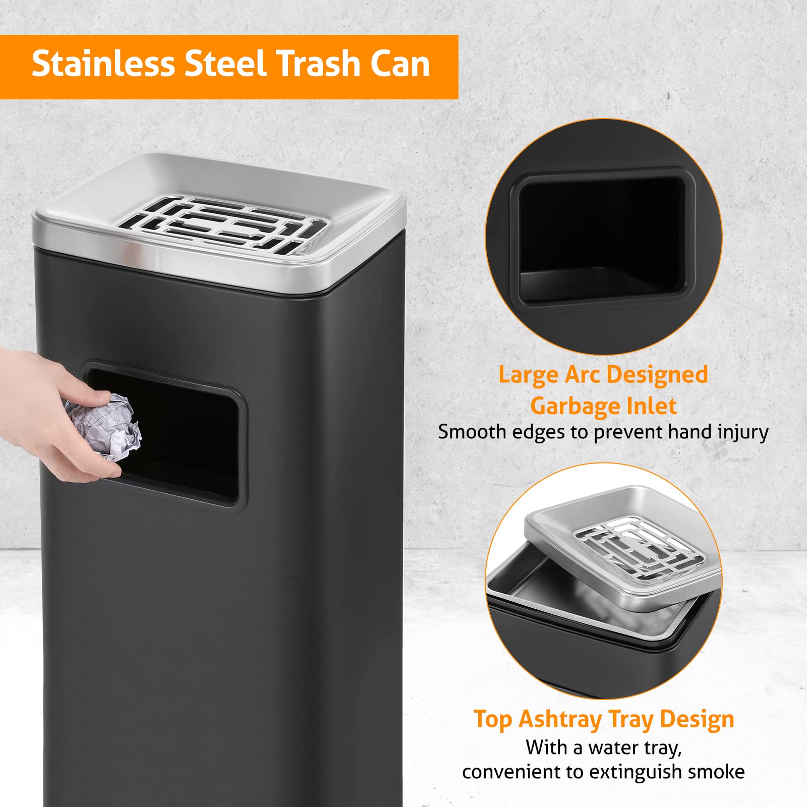 WICHEMI Commercial Outdoor Trash Can Stainless Steel Industrial Garbage ...