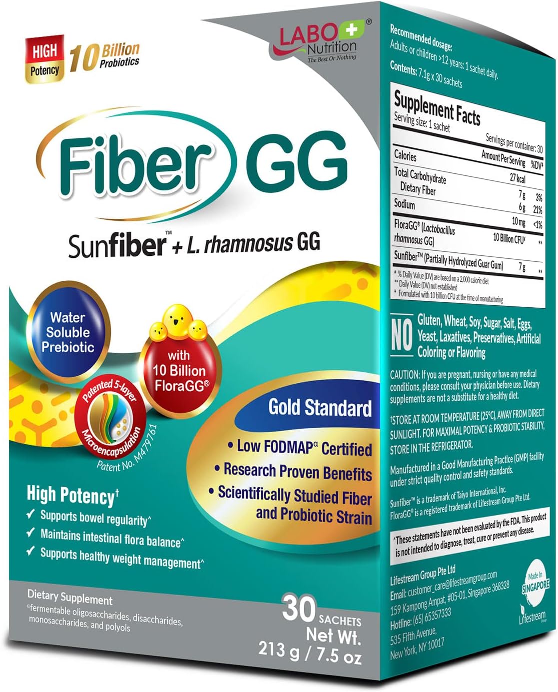 Amazon.com: LABO Nutrition FiberGG, Lactobacillus Rhamnosus GG 10 ...