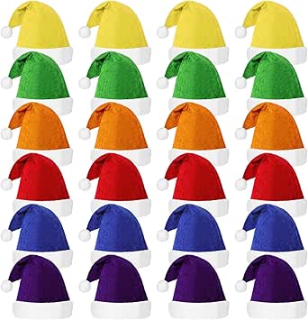 Amazon.com: Xtinmee 12 Pcs Assorted Color Santa Hats Colorful Christmas ...