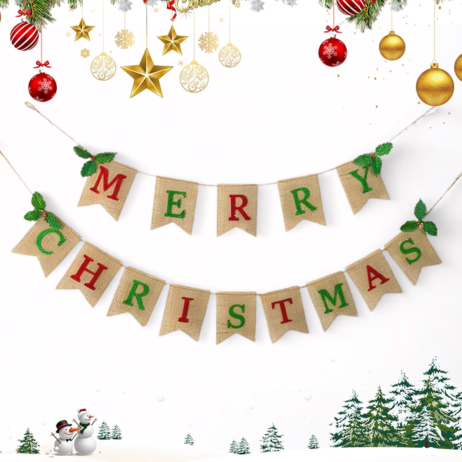 Amazon.com: 10ft Merry Christmas Burlap Banner DecorSea Natural Burlap ...