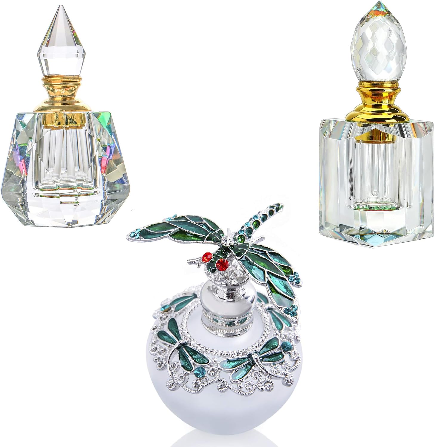 Amazon.com: YU FENG Empty Crystal Perfume Bottle with Green Dragonfly ...