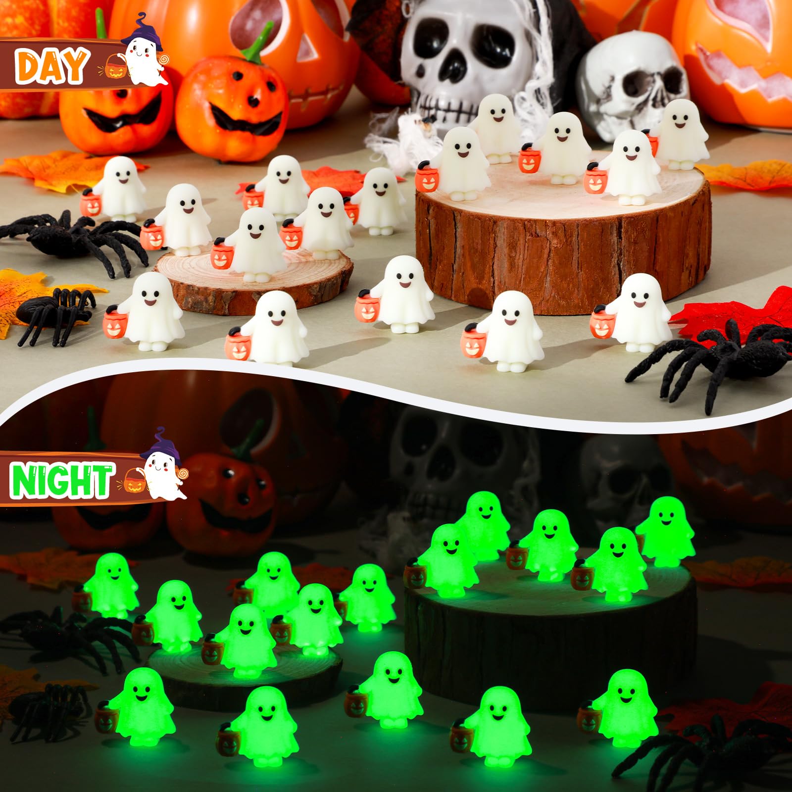 Snapklik.com : 60 Pcs Halloween Mini Ghosts Figures Luminous Little ...