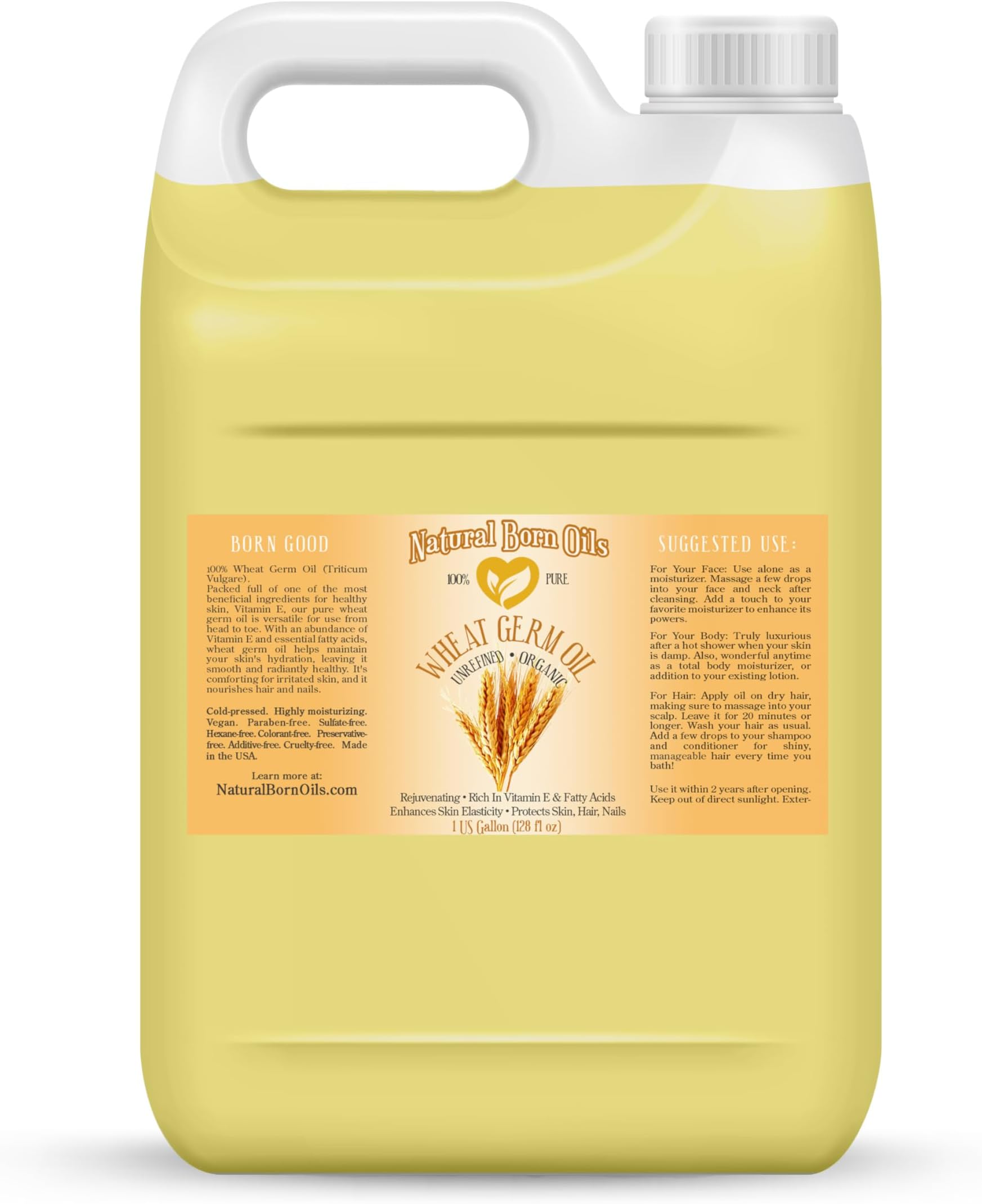 Amazon.com : Natural Born Oils Wheat Germ Oil, 1 Gallon, Organic, Cold ...