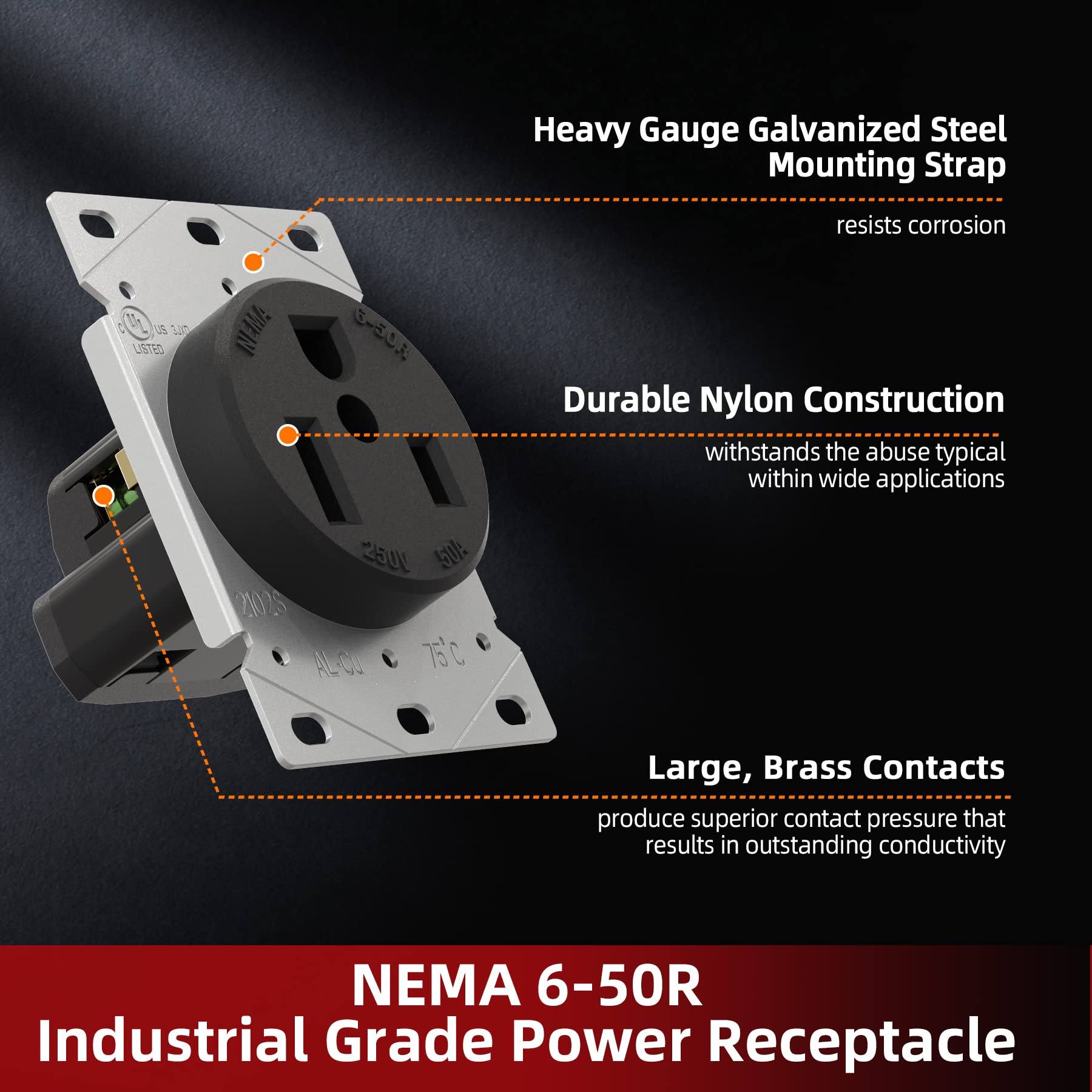 Snapklik.com : NEMA 6-50R Receptacle 50A 250V Female Outlet 50 Amp 250 ...