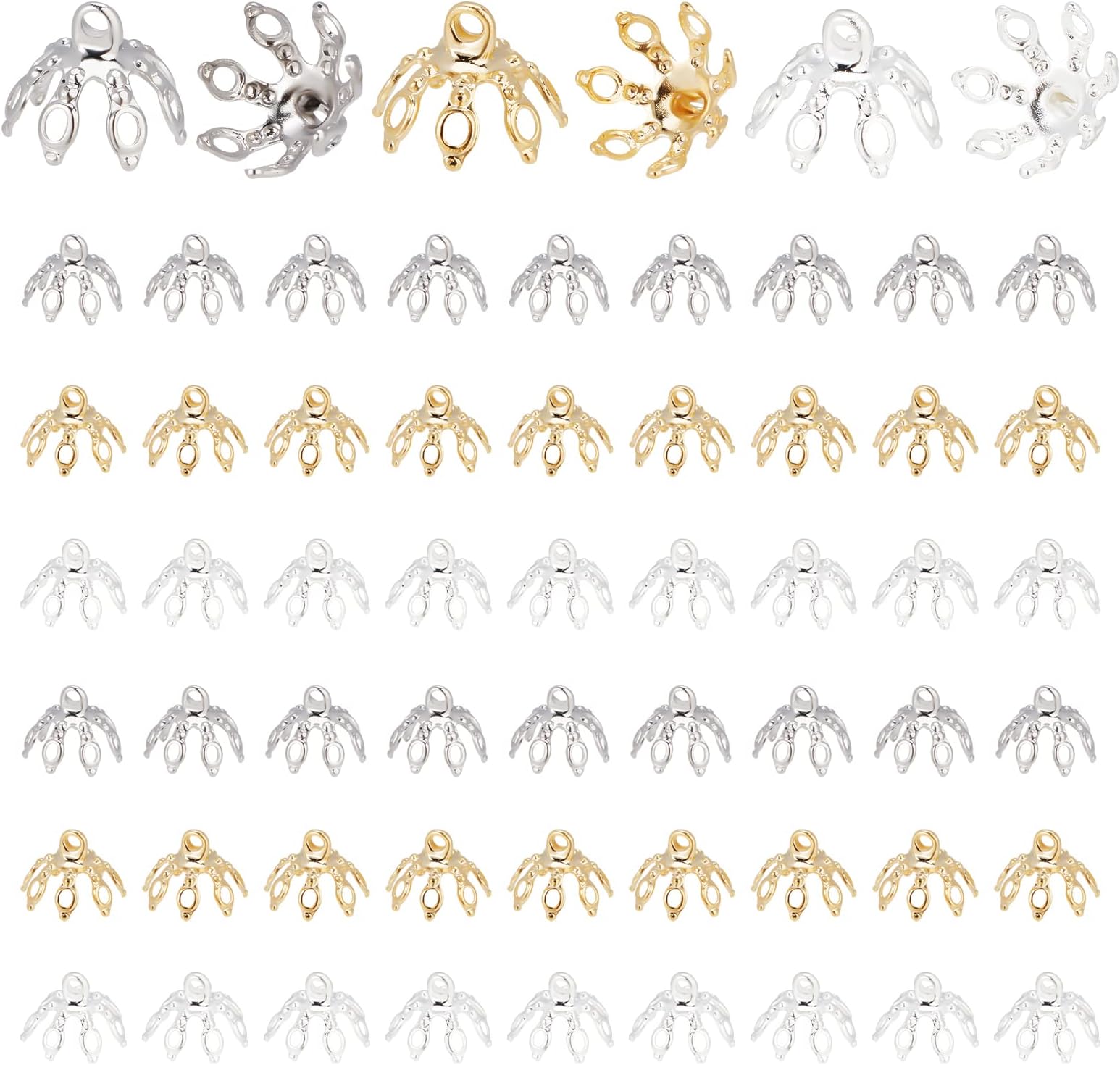 Amazon.com: 100 Pcs Brass Bell Bead Toppers - 7 Prong Flower Bead End ...