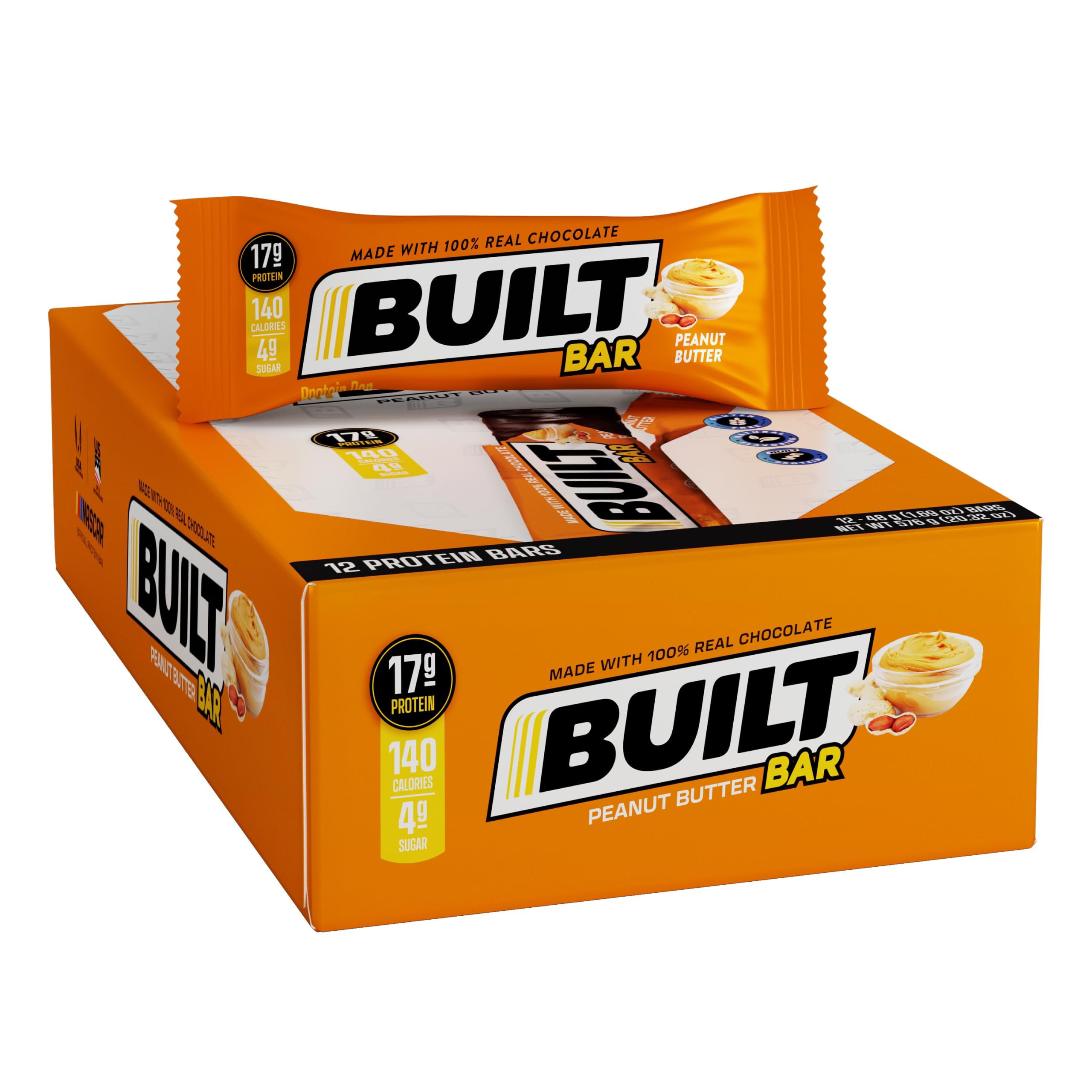 Snapklik.com : BUILT Protein Bars, Peanut Butter, 12 Count, 1.73oz Bars ...