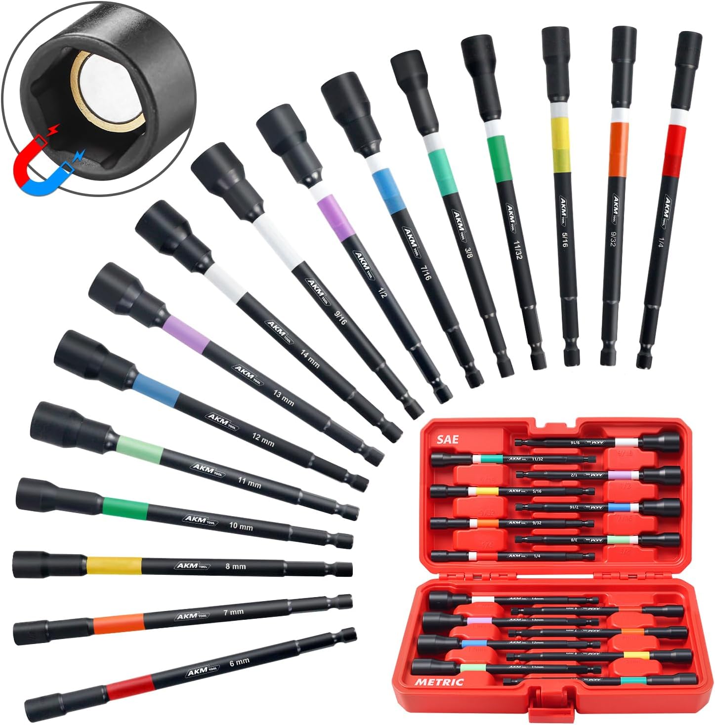 Amazon.com: AKM TOOL Nut Driver Set, Color-Coded Magnetic Nut Driver ...
